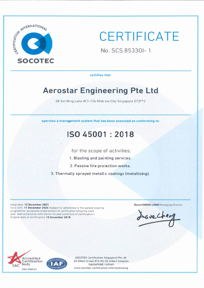Certifications & Quality Standards | Aerostar Corporation Singapore